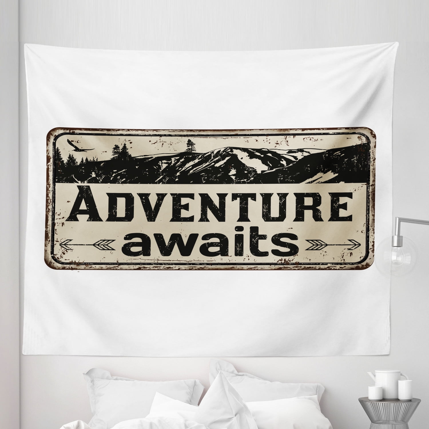 Saying Tapestry, Vintage Rusty Sign Style Mountains and Lettering Print ...