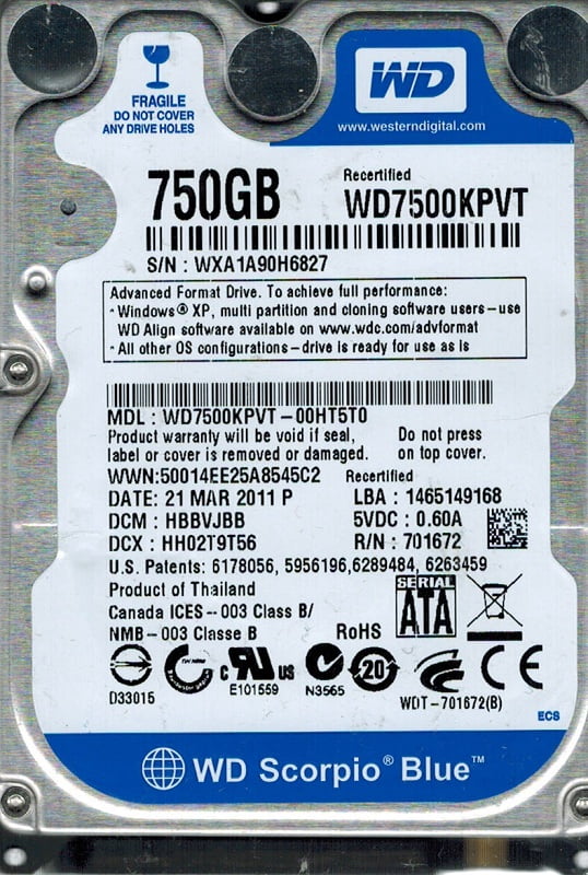 Western Digital WD7500KPVT-00HT5T0 750GB DCM: HBBVJBB - Walmart.com