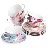 Tea Cup and Saucer Set of 6 (12 pieces), Floral Tea Cups, 8 Oz.Bone China Porcelain - Walmart.com