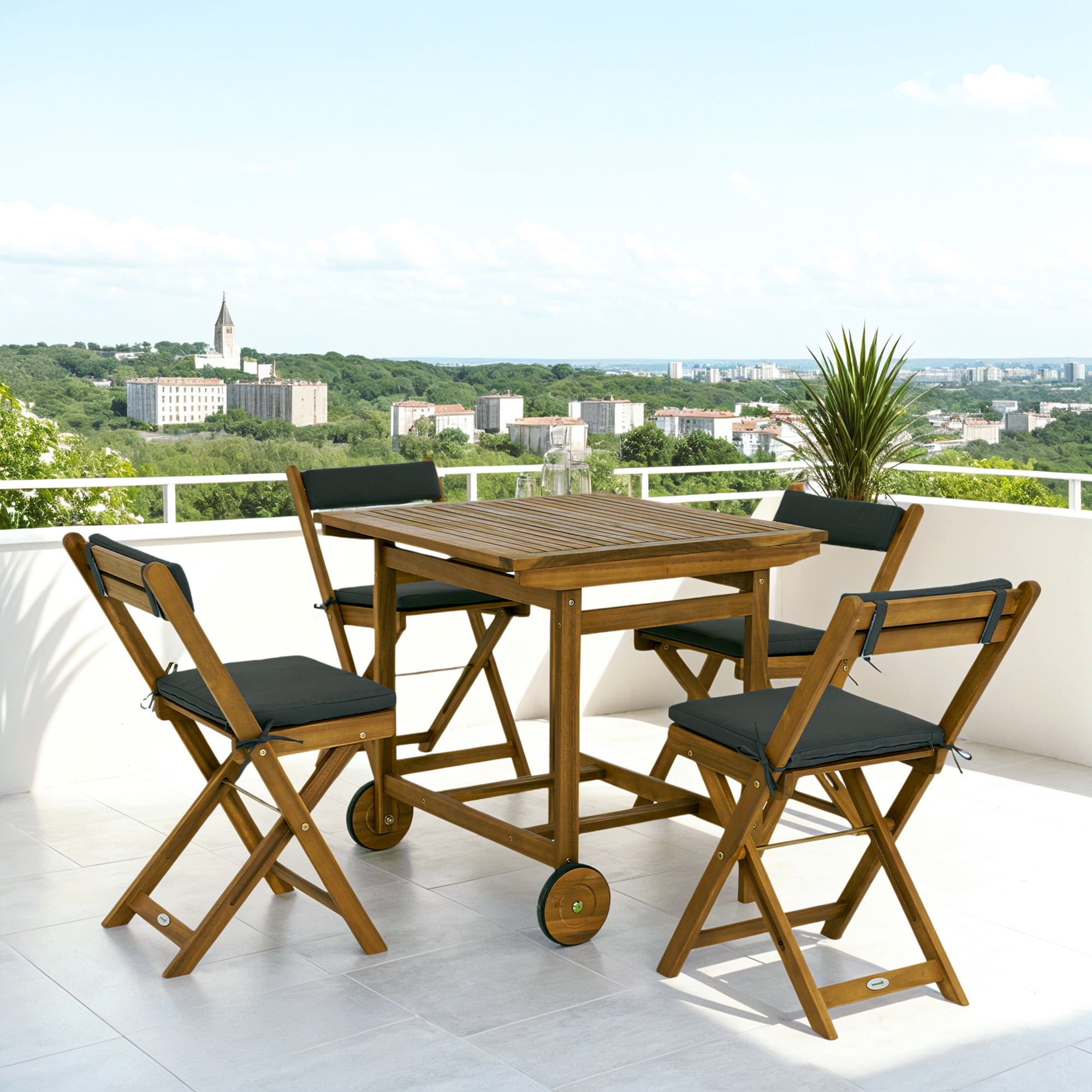 Click here for Outsunny Movable Wood Patio Dining Set With Foldin... prices