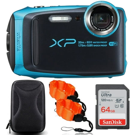Fujifilm Finepix XP140 Waterproof Shockproof Digital Camera Sky Blue + 64GB Memory Card ...