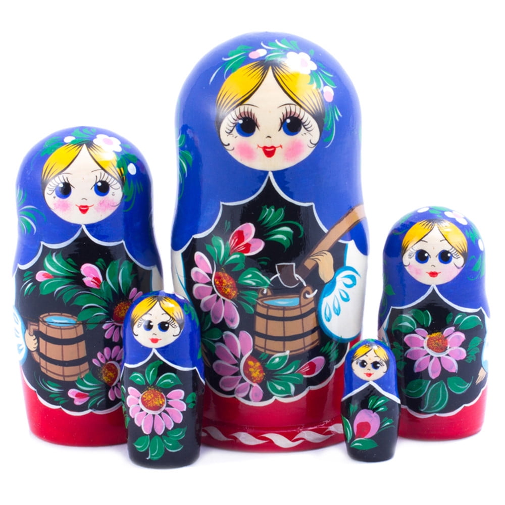 Girl with a Yoke Nesting Doll (5 pc.) Hand-painted Wood Stacking ...