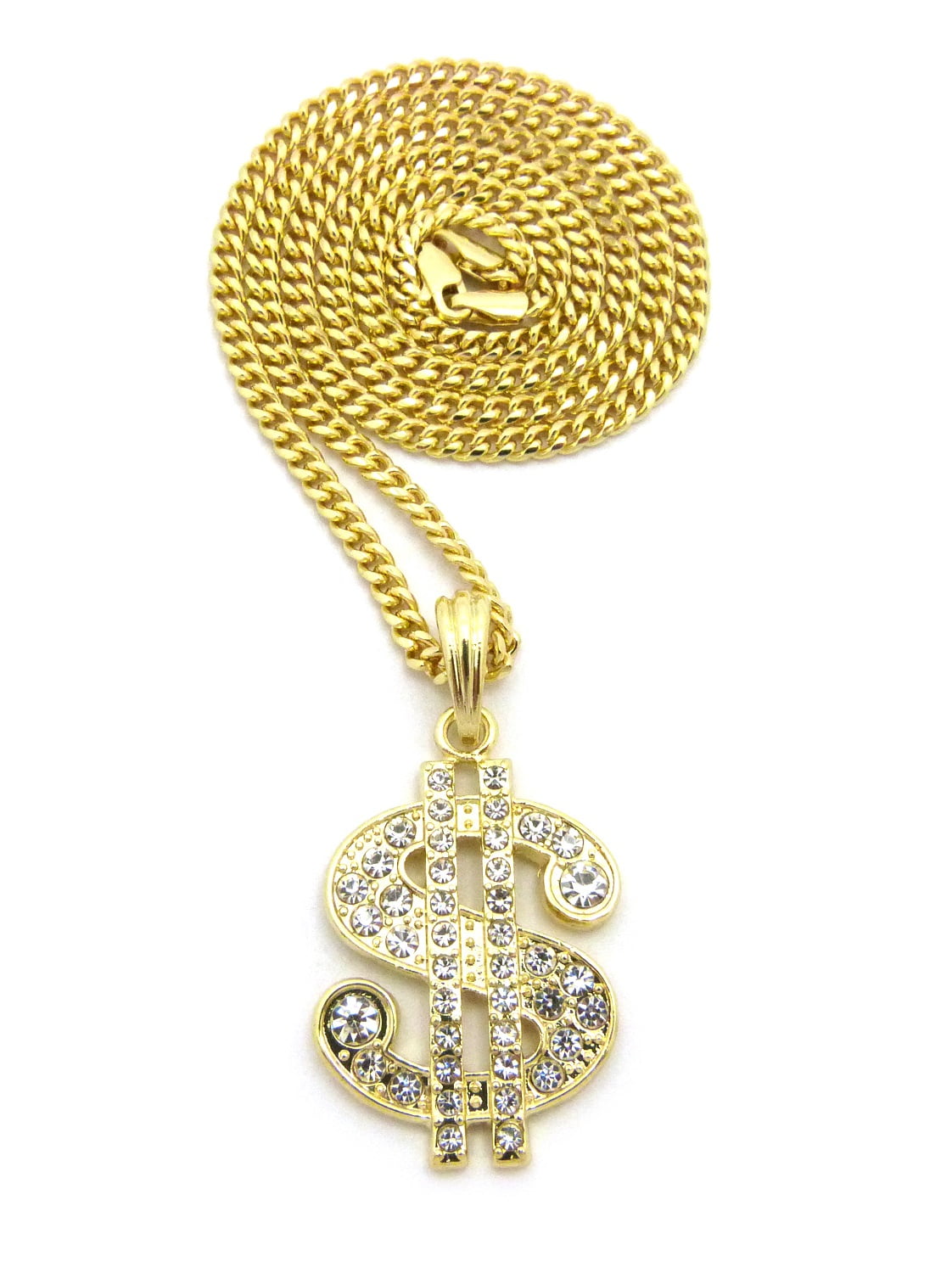 Stone Stud Dollar Sign $ Pendant with Chain Necklace - 3mm 24" Gold ...