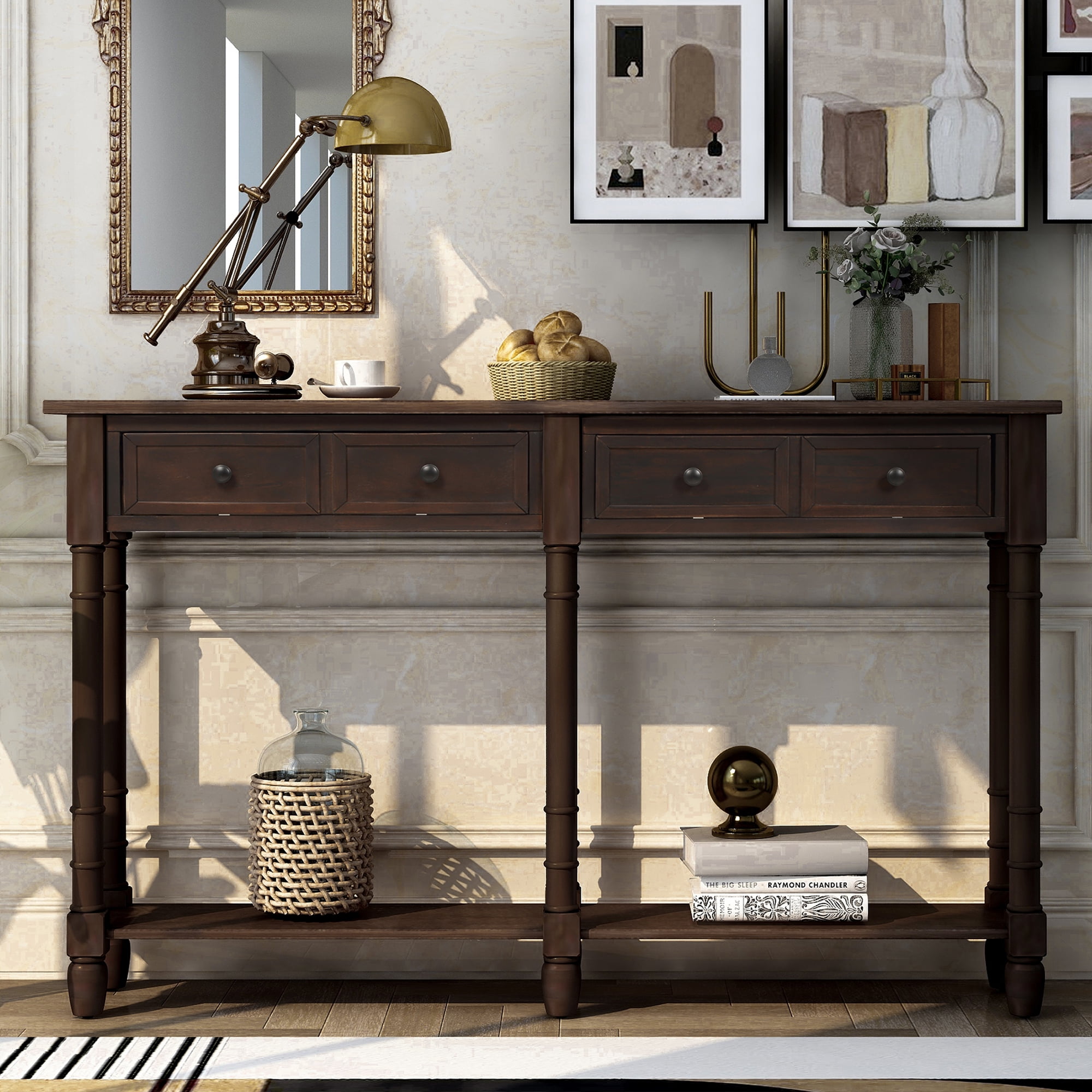 UWR-Nite Console Table with Two Storage Drawers and Bottom Shelf, Sofa ...