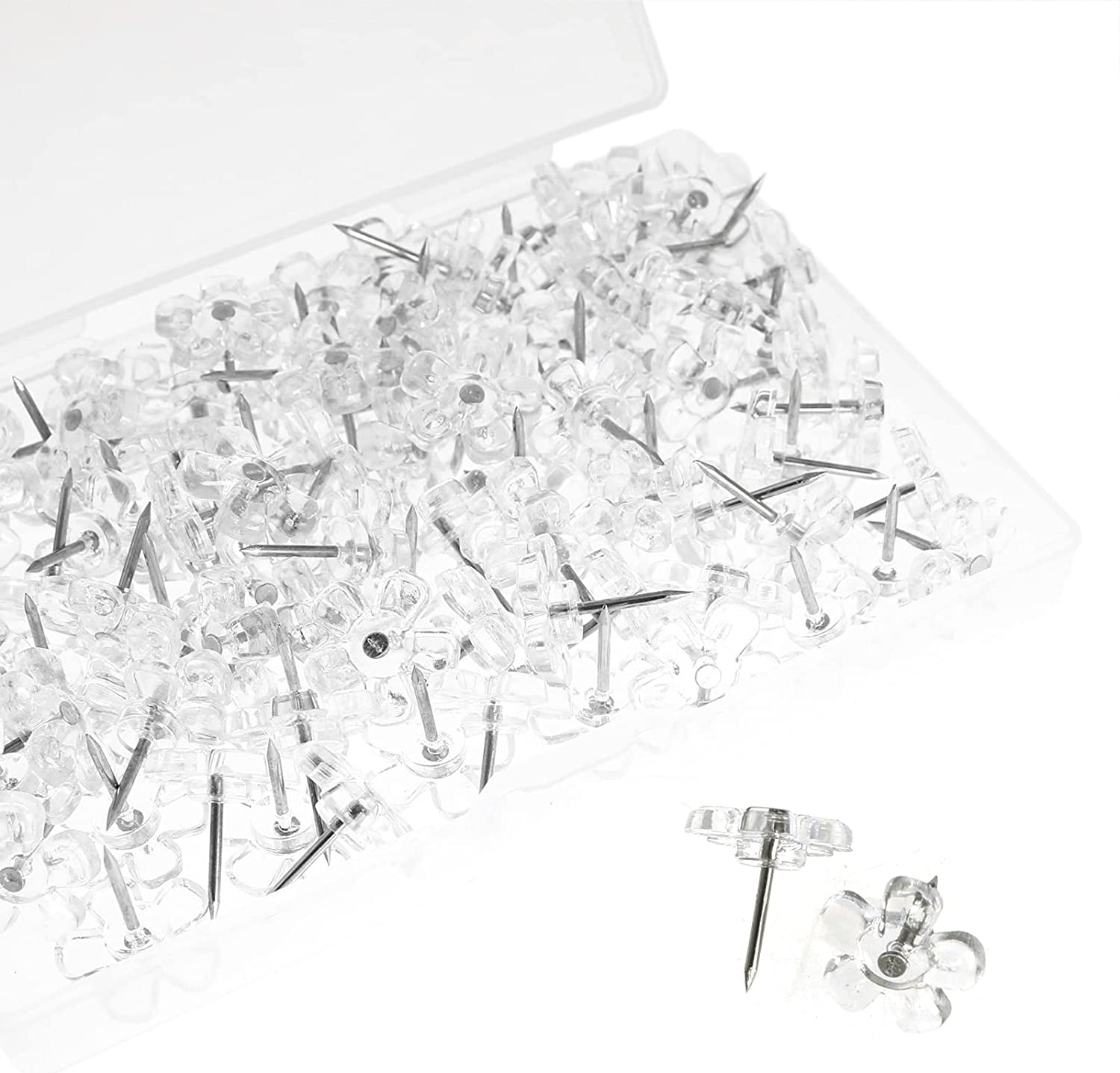 100PCS Flat Flower Pins Head Push Pins, Clear Push Pins Plastic Thumb ...