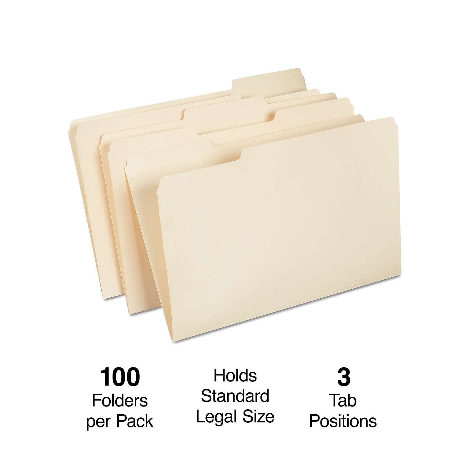 Staples Manila 3-Tab File Folders Legal Assorted Position 100/Box ...