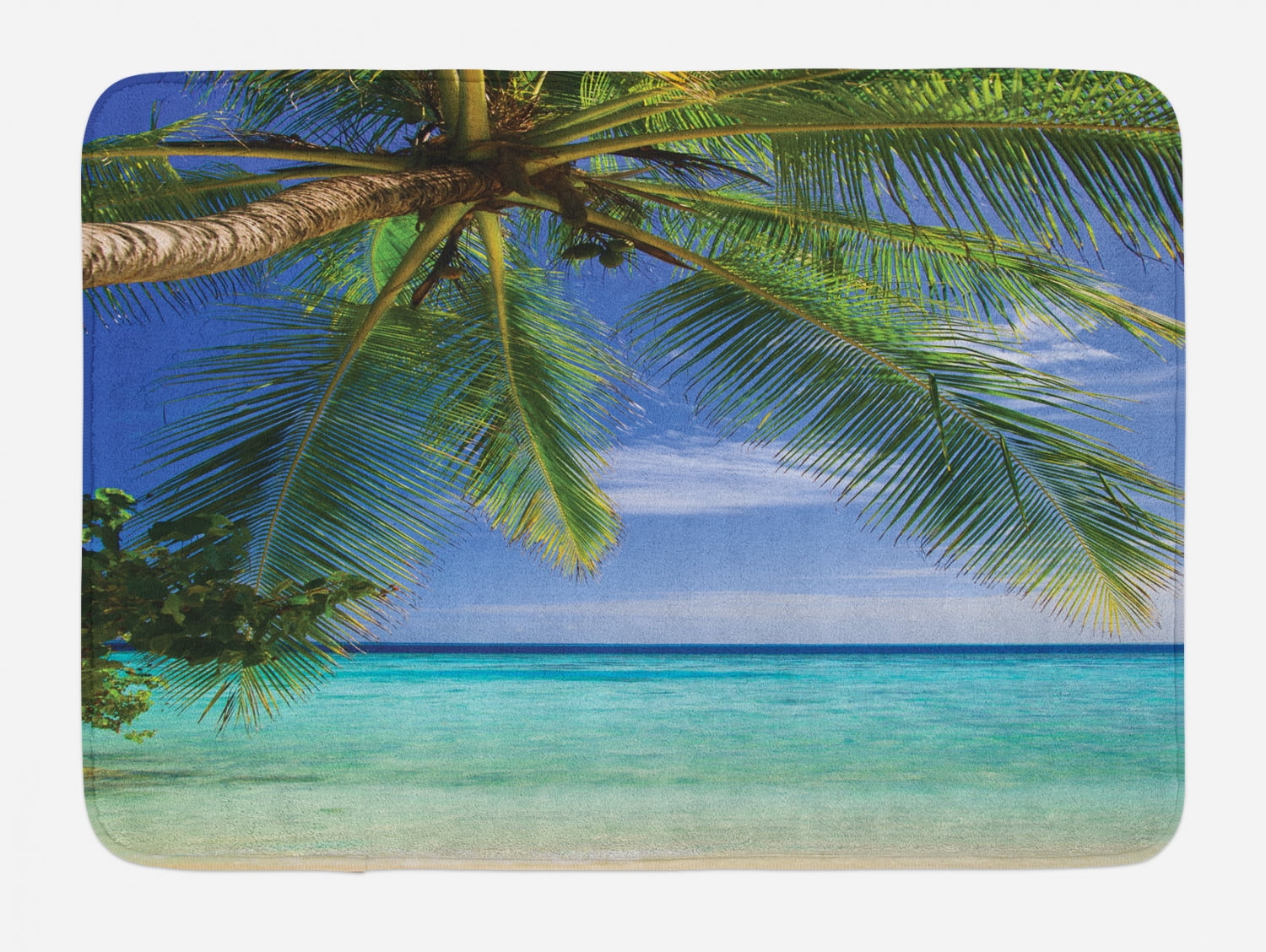 Ocean Bath Mat, Tropical Paradise View at Maldives with Palms Clear ...