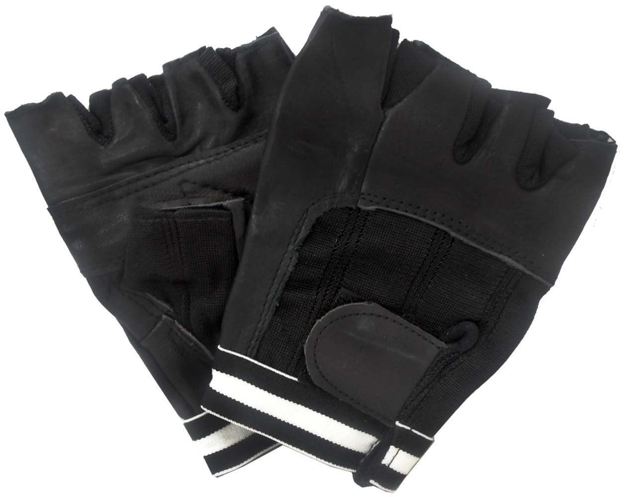Men's Fingerless Black Leather & Spandex Gloves, Large (ToolUSA: 30 ...