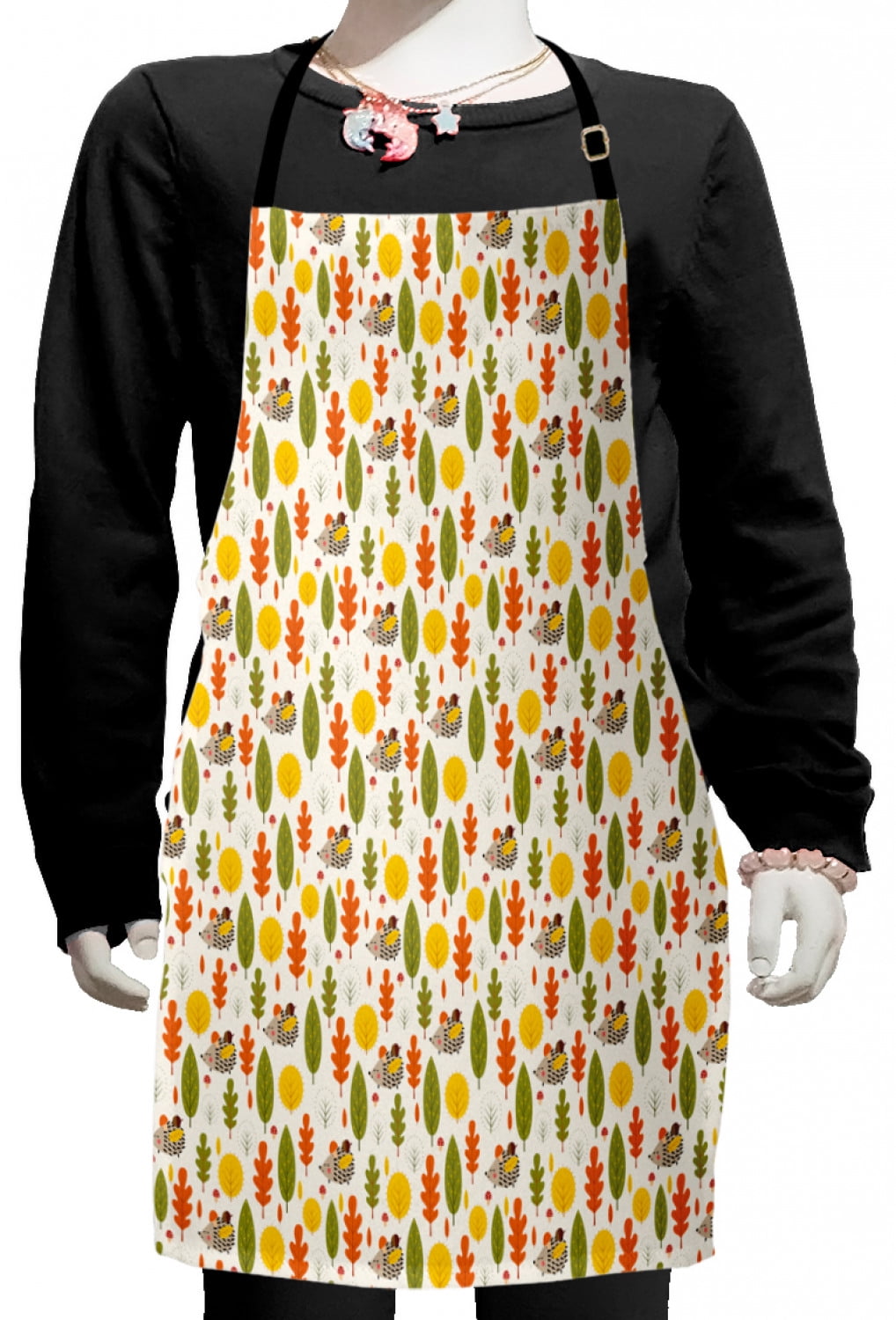 Hedgehog Kids Apron, Ornate Autumn Forest with Baby Spiky Animals ...