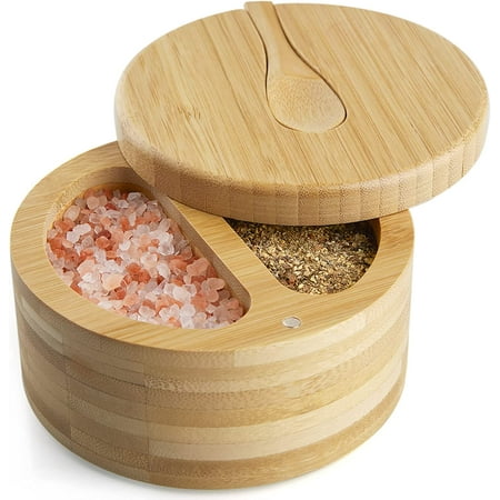 Hongchun Large salt box with rotating lid - bamboo salt cellar with lid ...