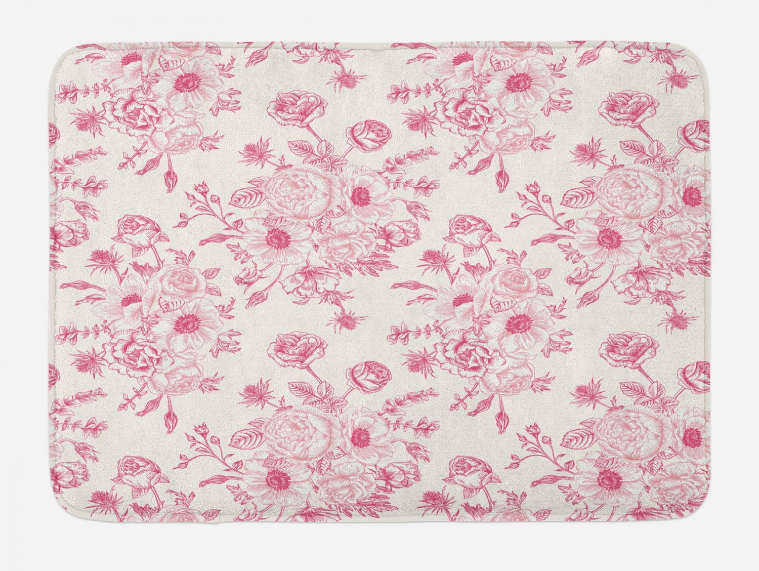 Floral Bath Mat, Romantic Rose Flower Bouquet Blooms in Soft Pastel ...
