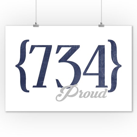 Ann Arbor, Michigan - 734 Area Code (Blue) - Lantern Press Artwork ...