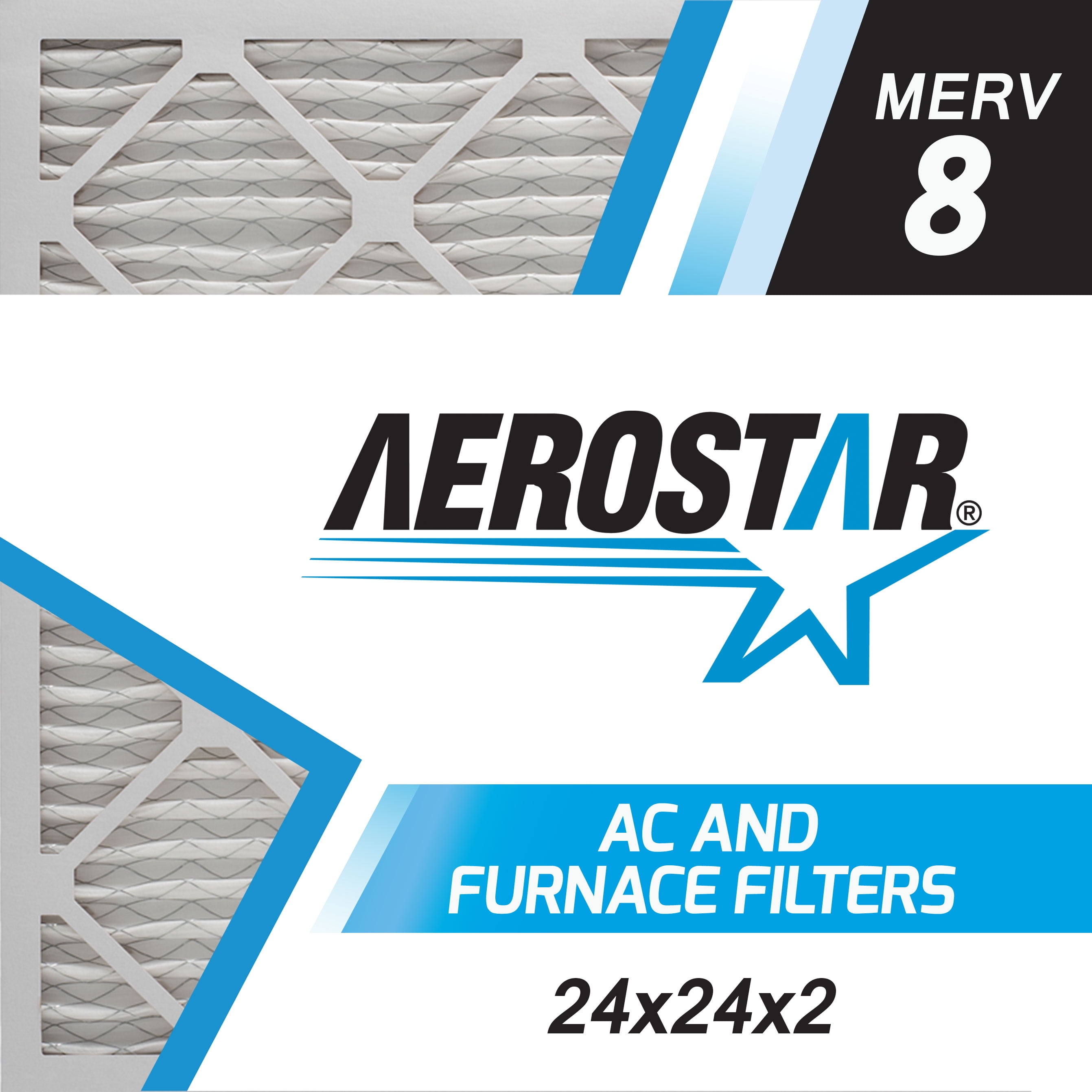 Aerostar 24x24x2 MERV 8, Pleated Air Filter, 24x24x2, Box of 6, Made in ...