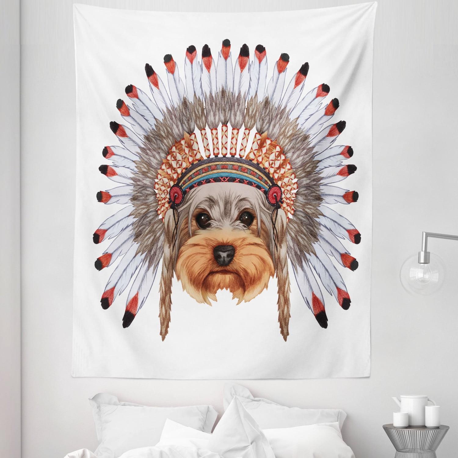 Yorkie Tapestry, Yorkshire Terrier in Bonnet Culture Hand Drawn Dog ...