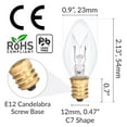 Simba Lighting, Replacement Bulb, C7 15W Clear Candle, 120V, E12 Base ...