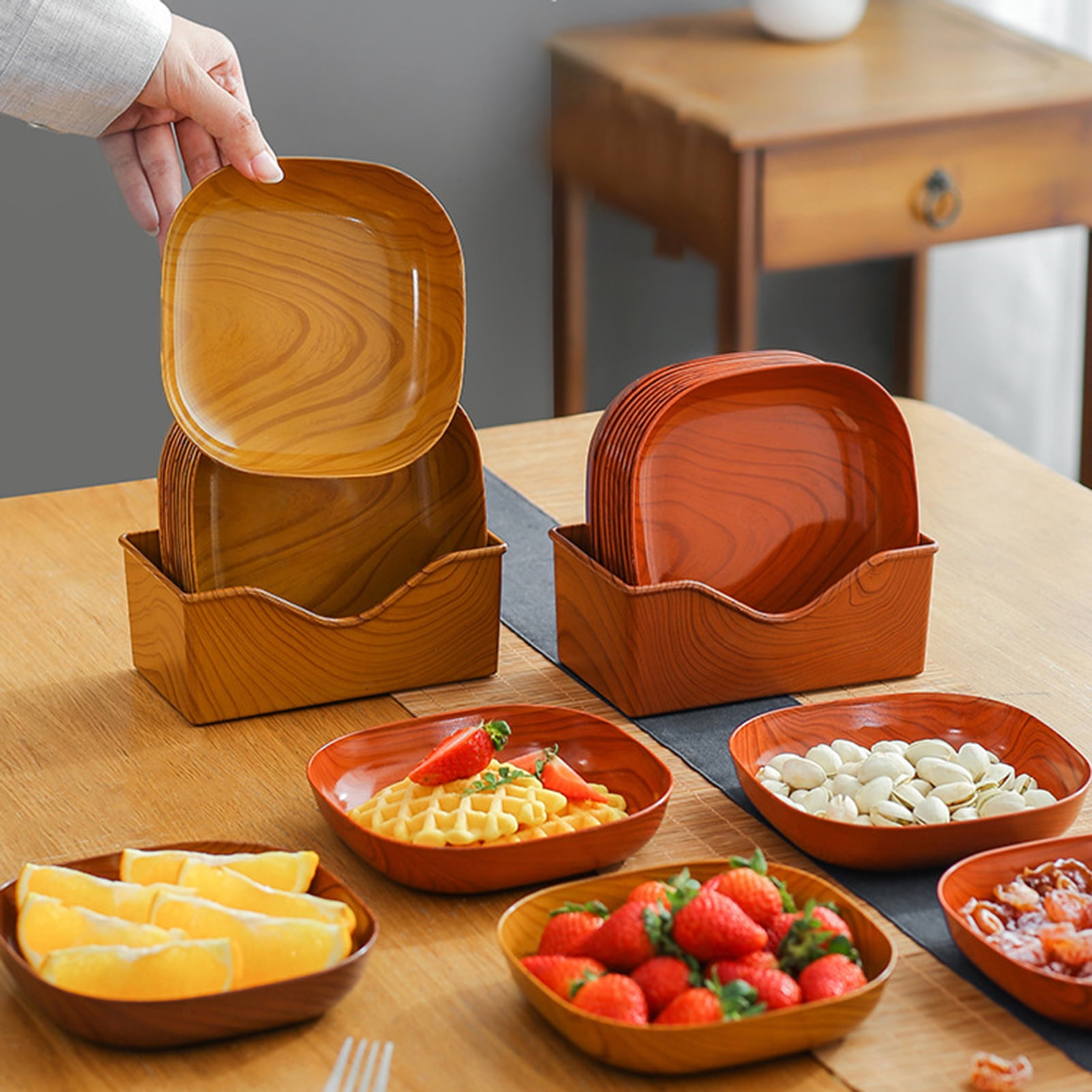 Washranp 8Pcs Spit Bone Disc,Multifunctional Wood Texture Square Food ...