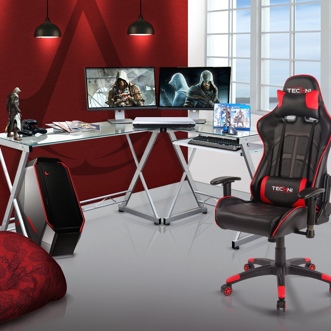 Techni Sport Gaming Desk with Clear Glass Top, Silver - Walmart.com