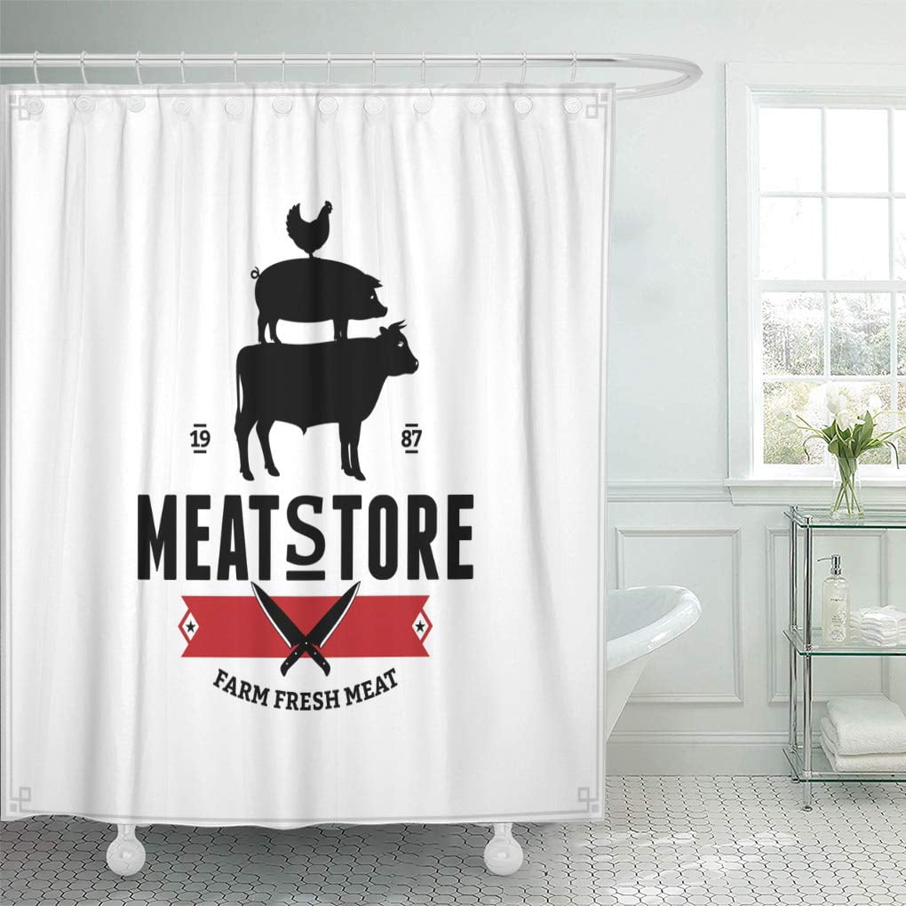 PKNMT Meat Butcher Black and Red with Farm Animals and Knives Livestock ...