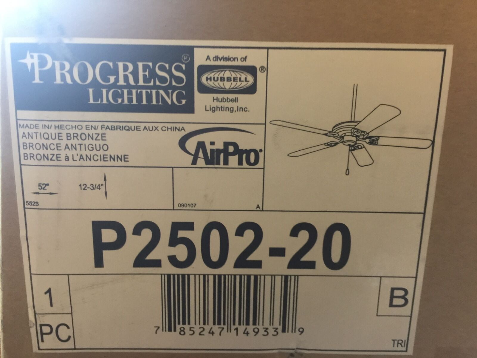Progress P2502-20 AirPro 52 inch Antique Bronze Ceiling Fan - Walmart.com