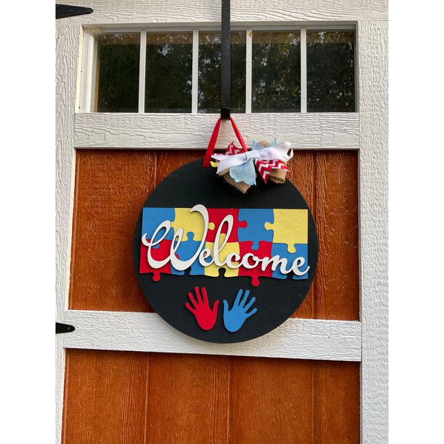 Autism Welcome Front Door Hanger l Circular Door Hanger l Everyday Door ...