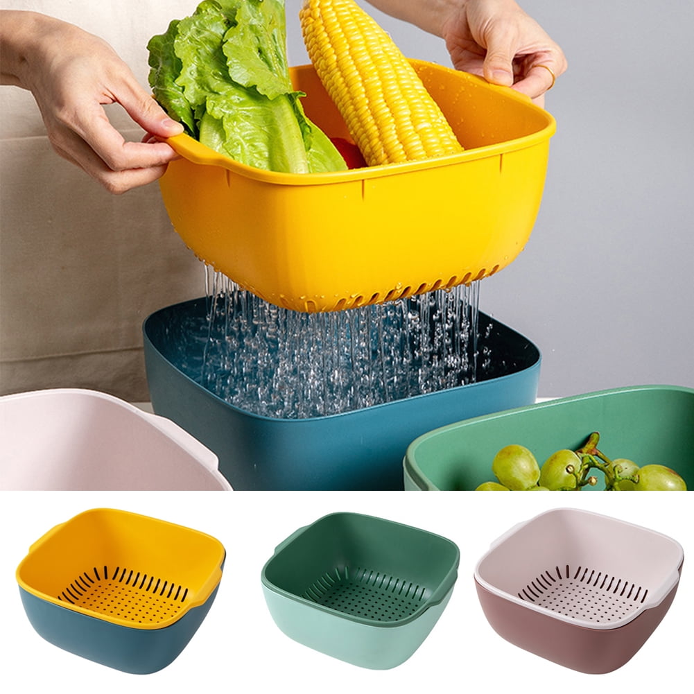 Shenmeida Kitchen Strainer Colander Bowl Set, Double-Layer Plastic ...