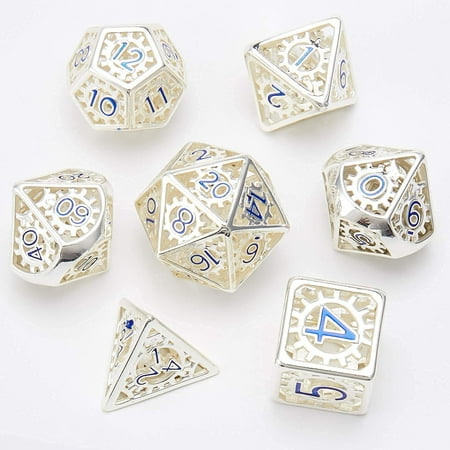 Metal DND Gifts Game Dice 7Pcs Set Hollow and Black Velvet Bag for ...