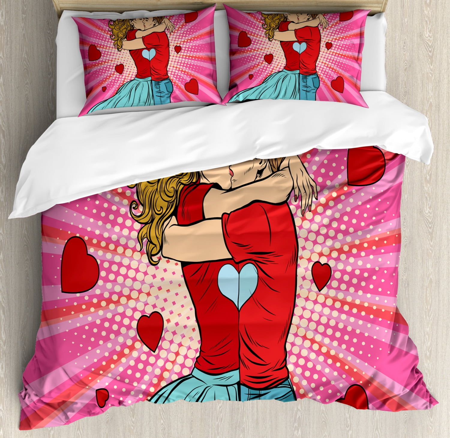 Boyfriend King Size Duvet Cover Set, Pop Art Style Image Couple Kissing ...