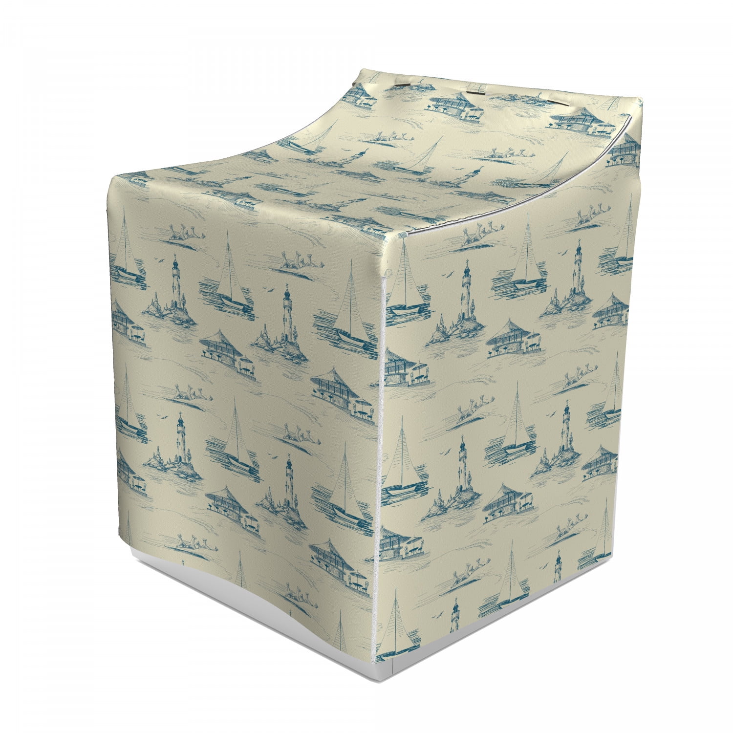 Lighthouse Washer Cover, Hand Drawn Beach Pattern Summertime ...