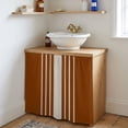 Abstract White Striped Cabinet Curtain, Simple Brown Linen Texture Sink ...