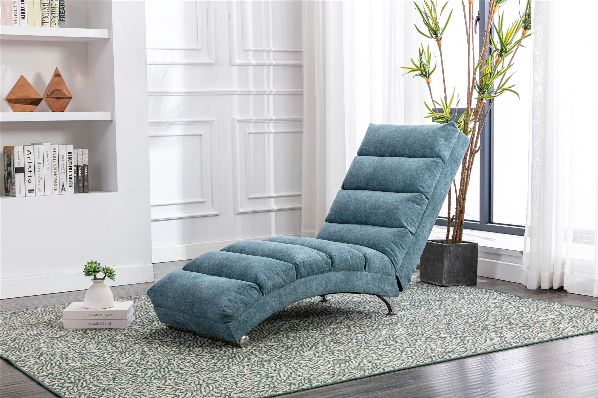 Linen Chaise Lounge Indoor Chair, Modern Long Lounger for Home Office ...