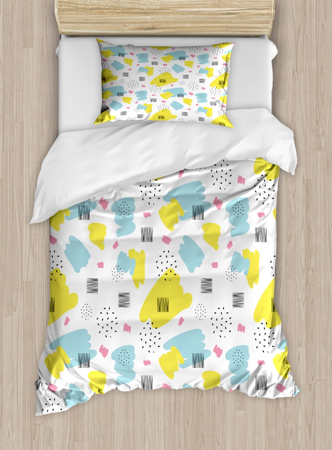 Yellow and Blue Duvet Cover Set Twin Size, Modern Abstract Consecutive ...