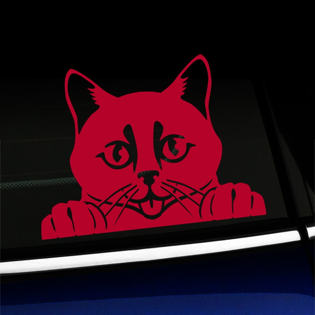 Peeking Cat - Vinyl Car Decal - Choose Color - [RED] - Walmart.com
