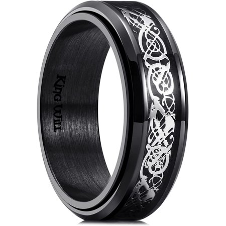 King Will 6mm 7mm 8mm Black/Silver Spinner Stainless Steel Ring Fidget ...