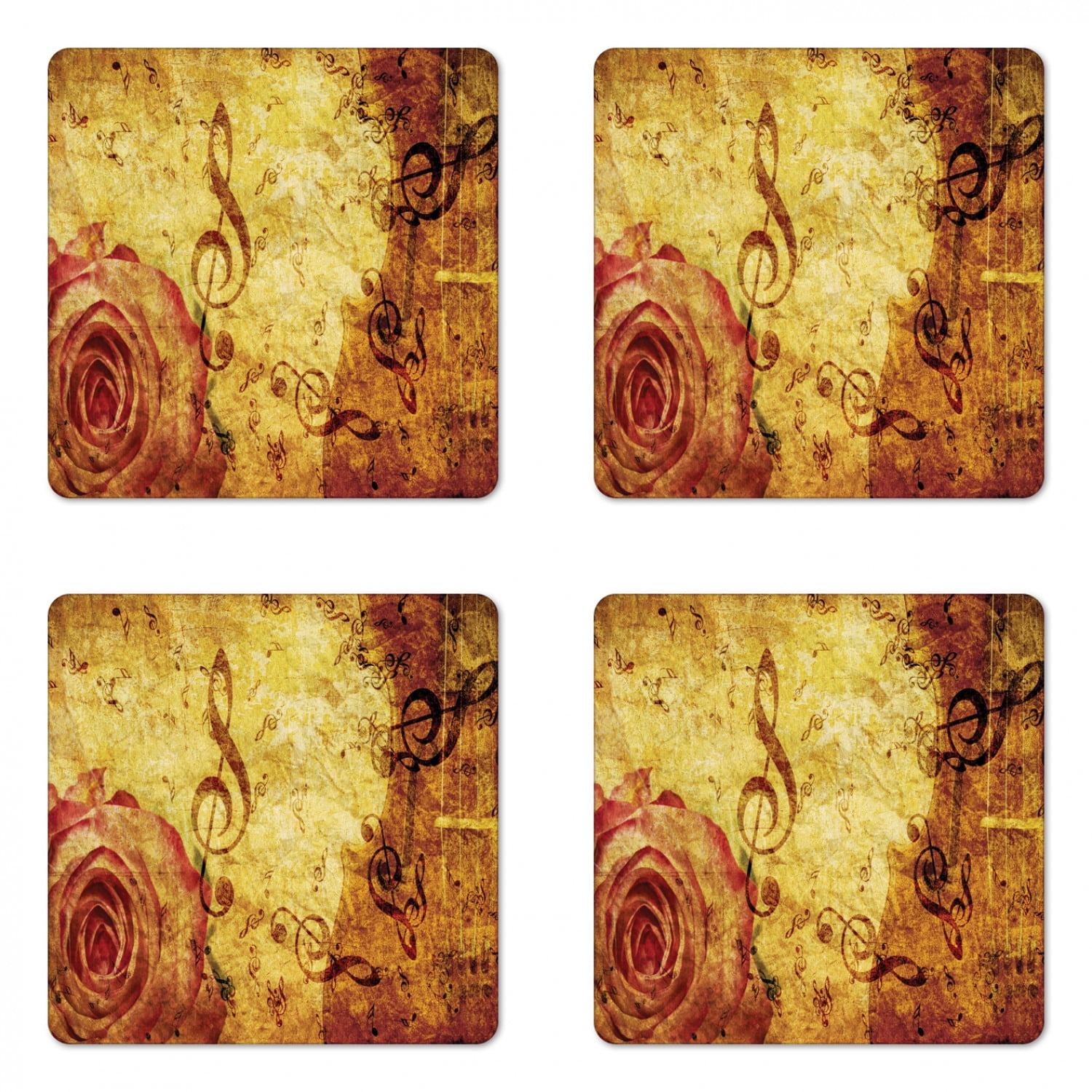 Rose Coaster Set of 4, Old Fashioned Design a Big Flower and Treble ...