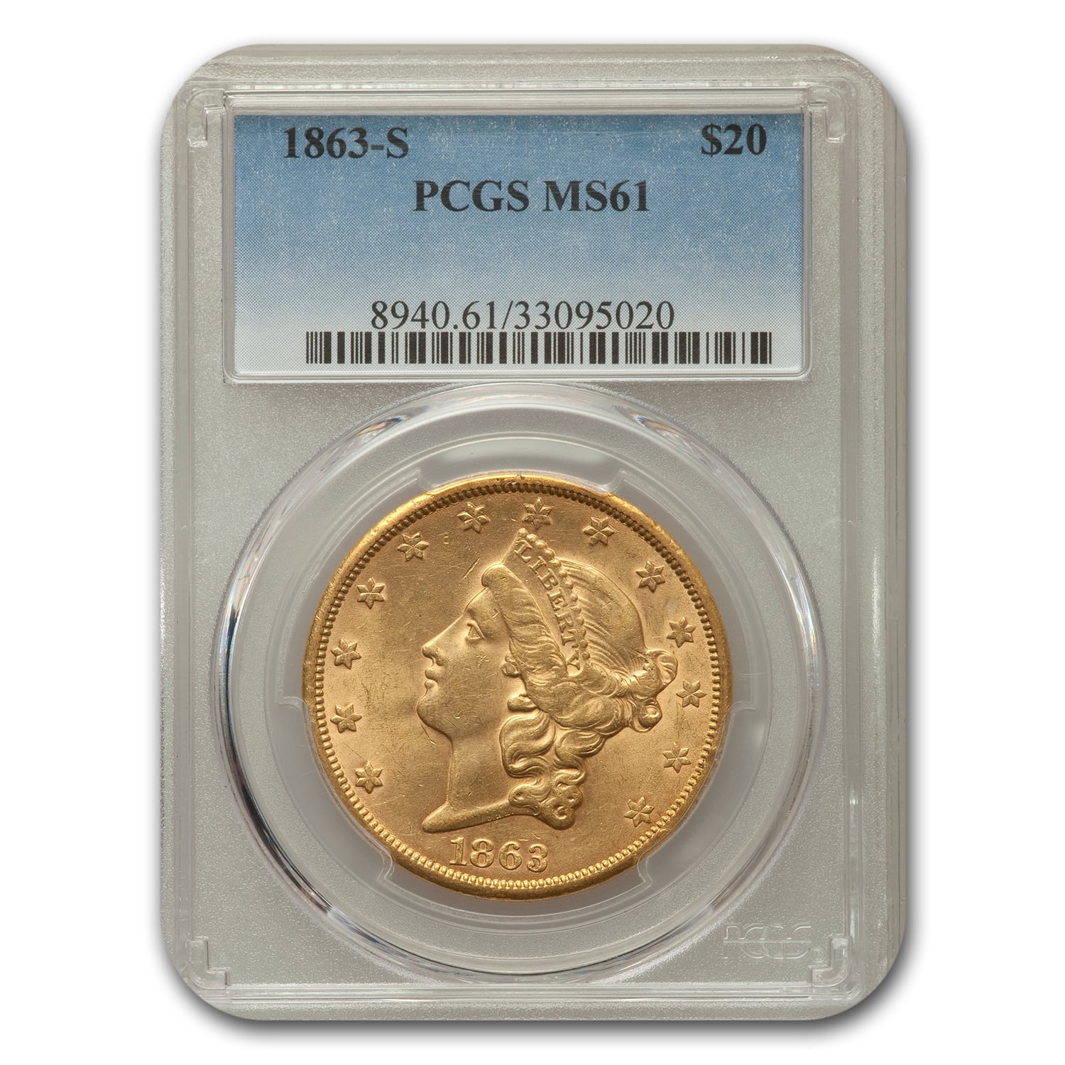 1863-S $20 Liberty Gold Double Eagle MS-61 PCGS - Walmart.com