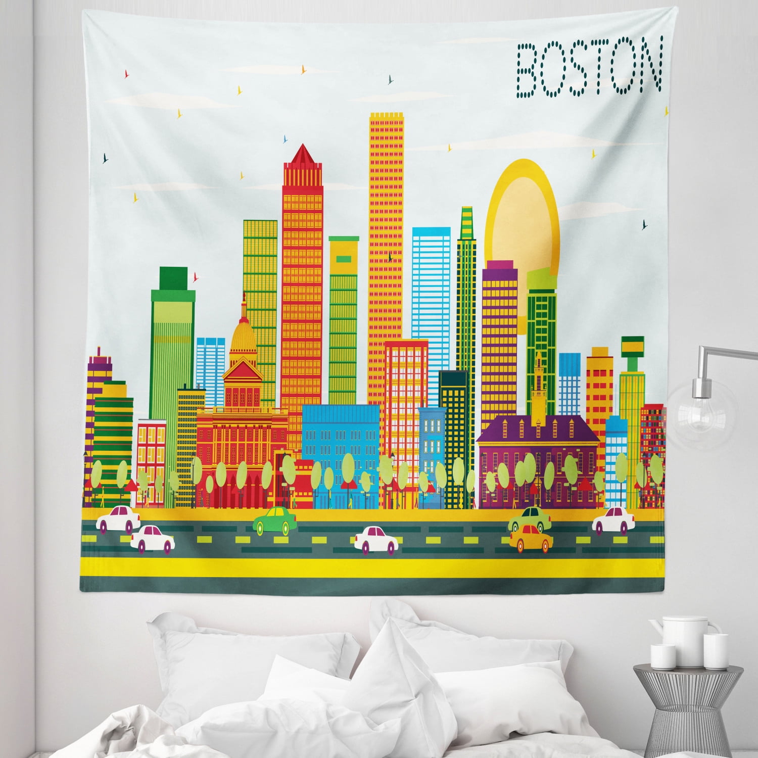 Massachusetts Tapestry, Rainbow Colored Arrangement of Skyscrapers ...