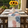 Beige Blue Palm Leaves Cotton Linen Table Runner Summer Botanical ...
