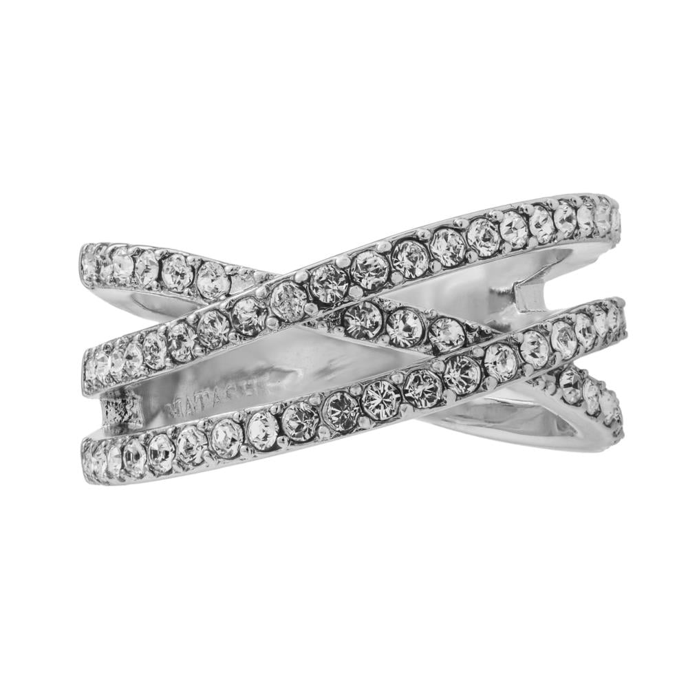 18k White Gold Plated Double Crossed Ring with Luxury Sparkling Crystals Pave Design Size 5 ...