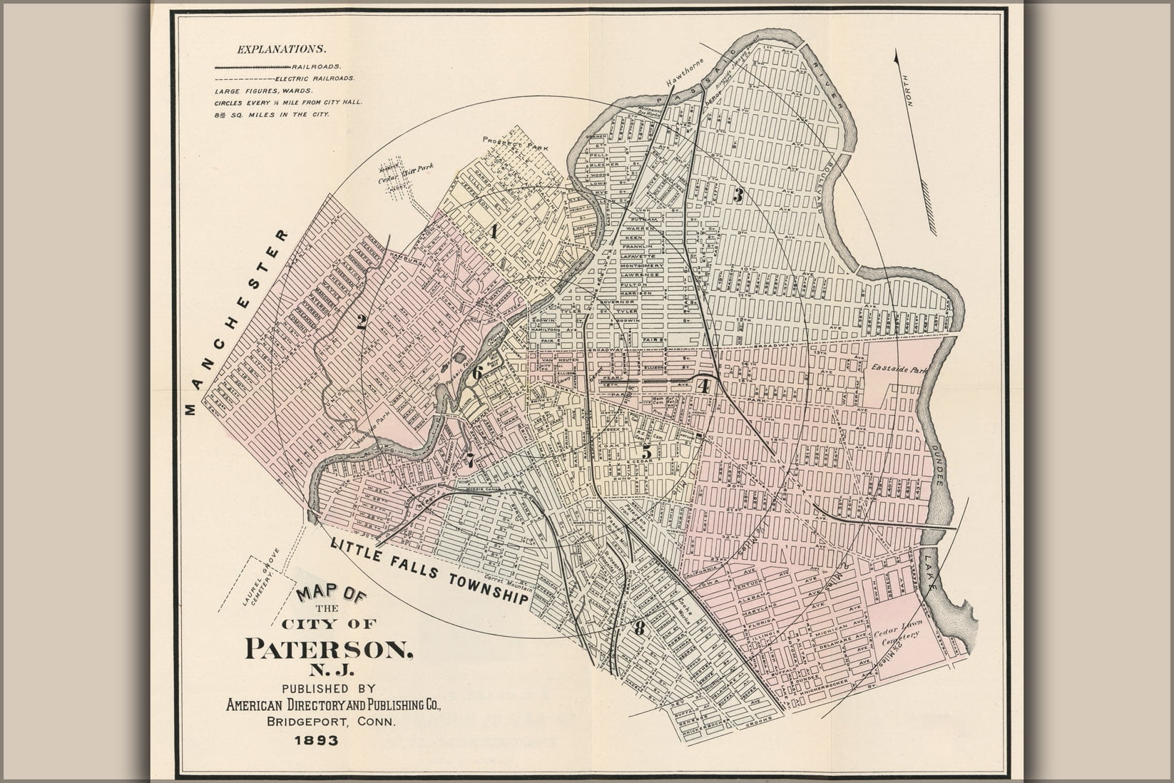 24"x36" Gallery Poster, Map of Paterson, New Jersey 1893 - Walmart.com