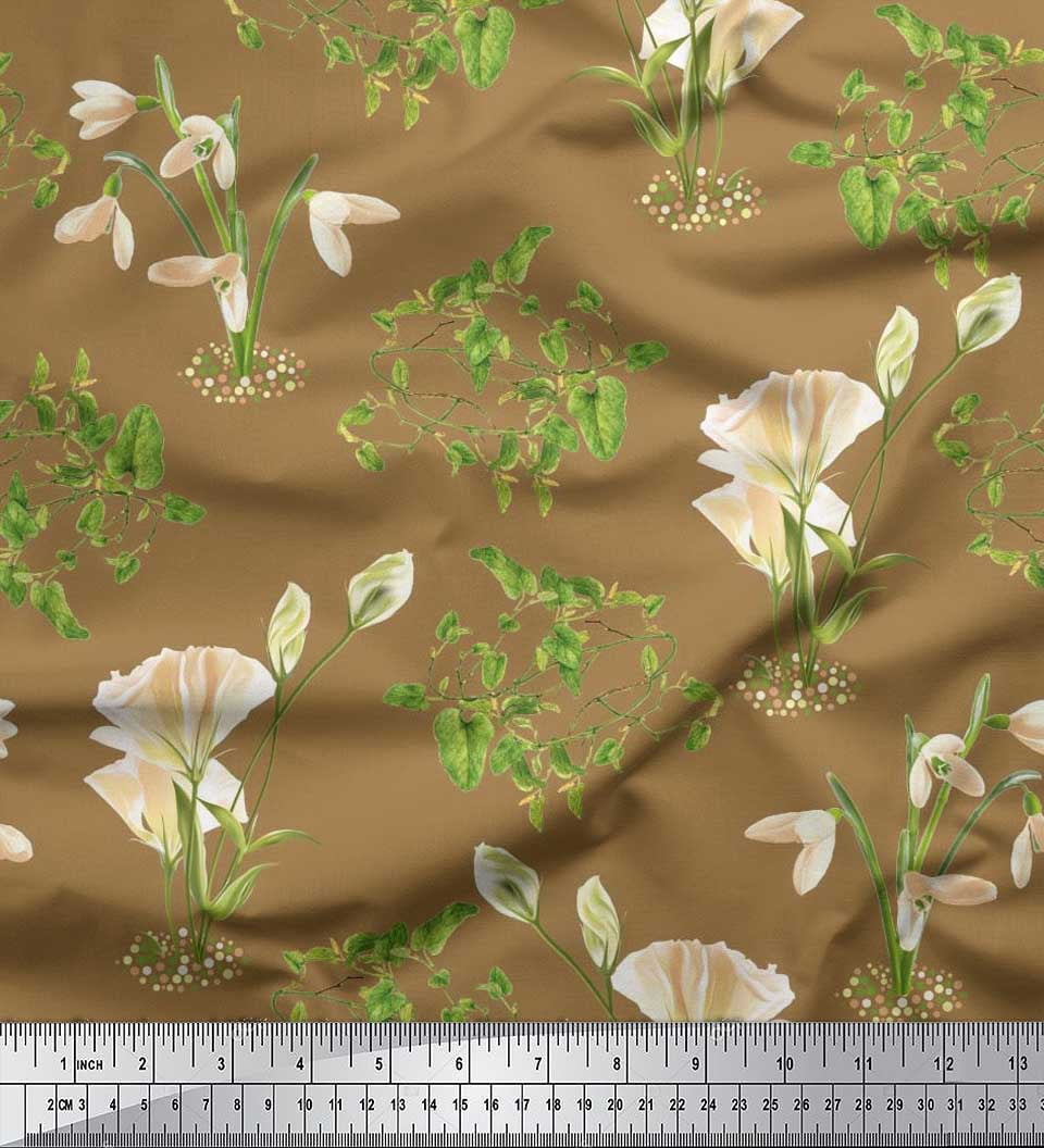 Soimoi Velvet Fabric Leaves & Flower Print Fabric by The Yard 58 Inch ...