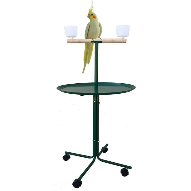Green T-Stand Perch Play Stand Metal Base Parrot Bird Cage With Rolling ...