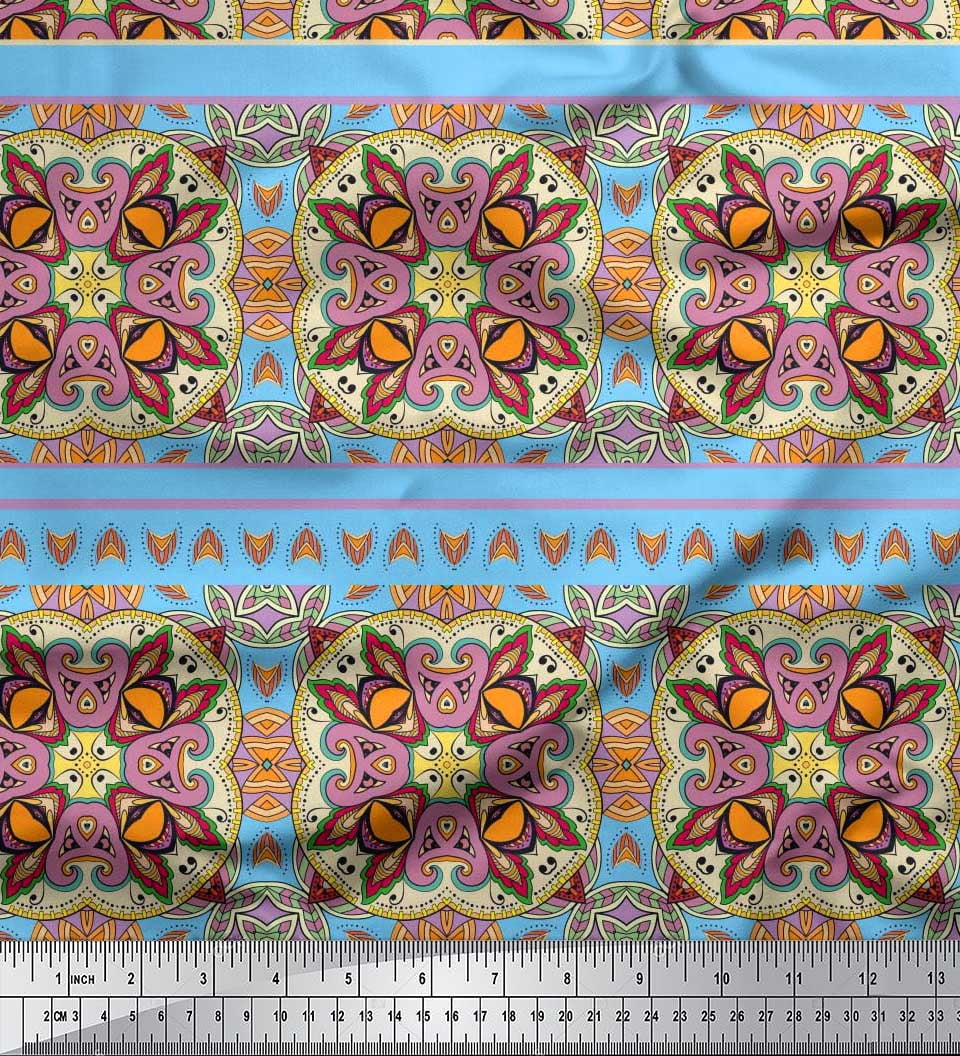 Soimoi Japan Crepe Satin Fabric Star & Mandala Kaleidoscope Print ...