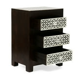 GDF Studio Kuna Boho Handmade Mango Wood 3 Drawer Nightstand, Dark ...