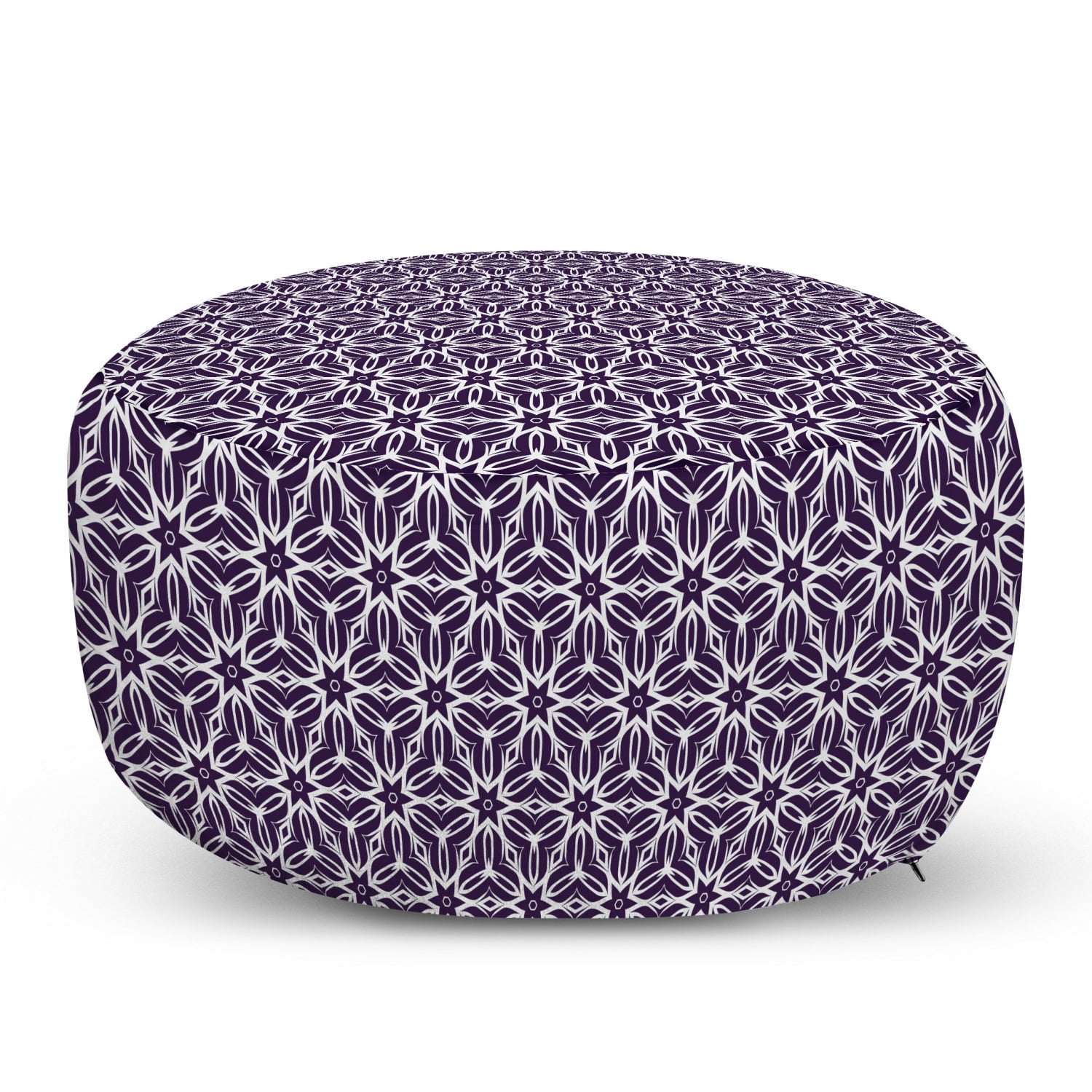 Purple Pouf Cover with Zipper, Geometric Arrangement with Flower Petal ...