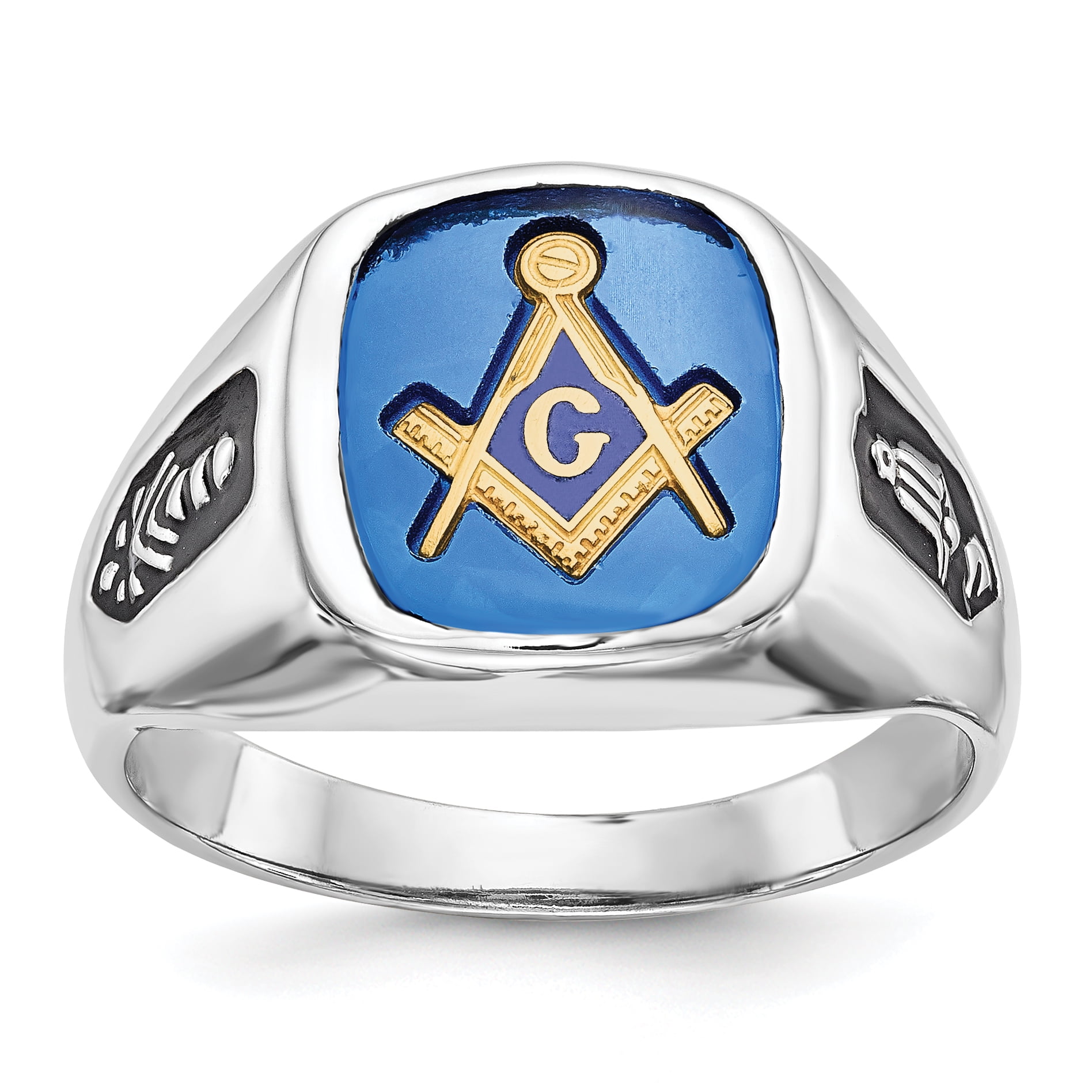 14kt White Gold Mens Masonic Freemason Mason Band Ring Size 9.00 Man ...