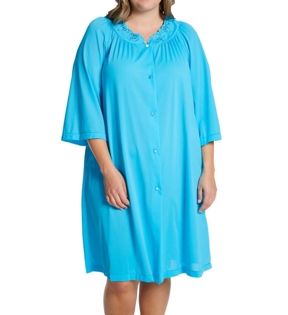 Women's Shadowline 77280X Plus Petals Embroidered Yoke Coat (Turquoise ...