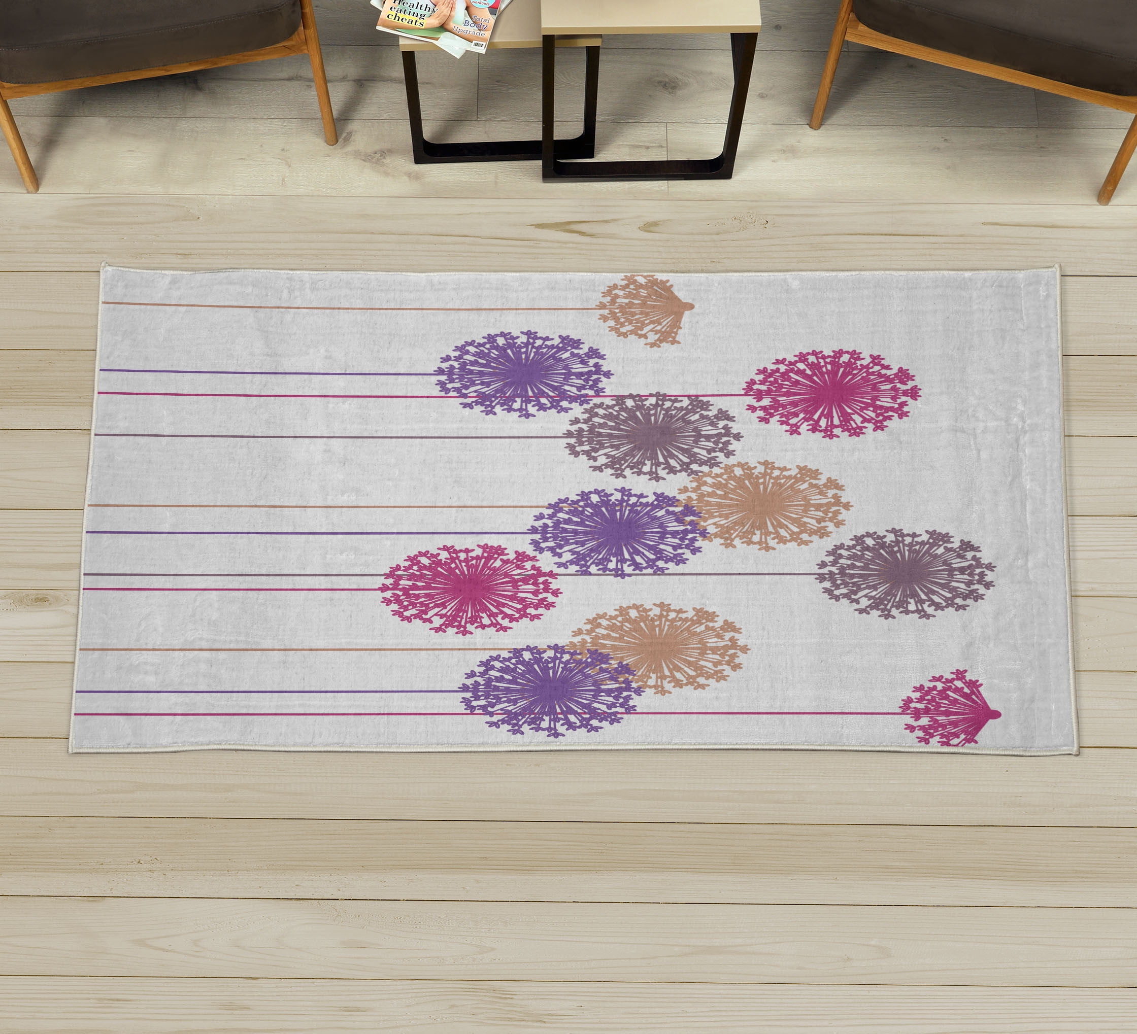 Dandelion Decorative Rug, Abstract Wildflower Silhouettes Botanical ...