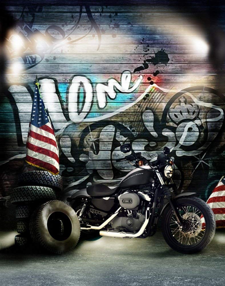 ABPHOTO Polyester Wooden Wall Graffiti Motorcycle Photography Backdrops ...
