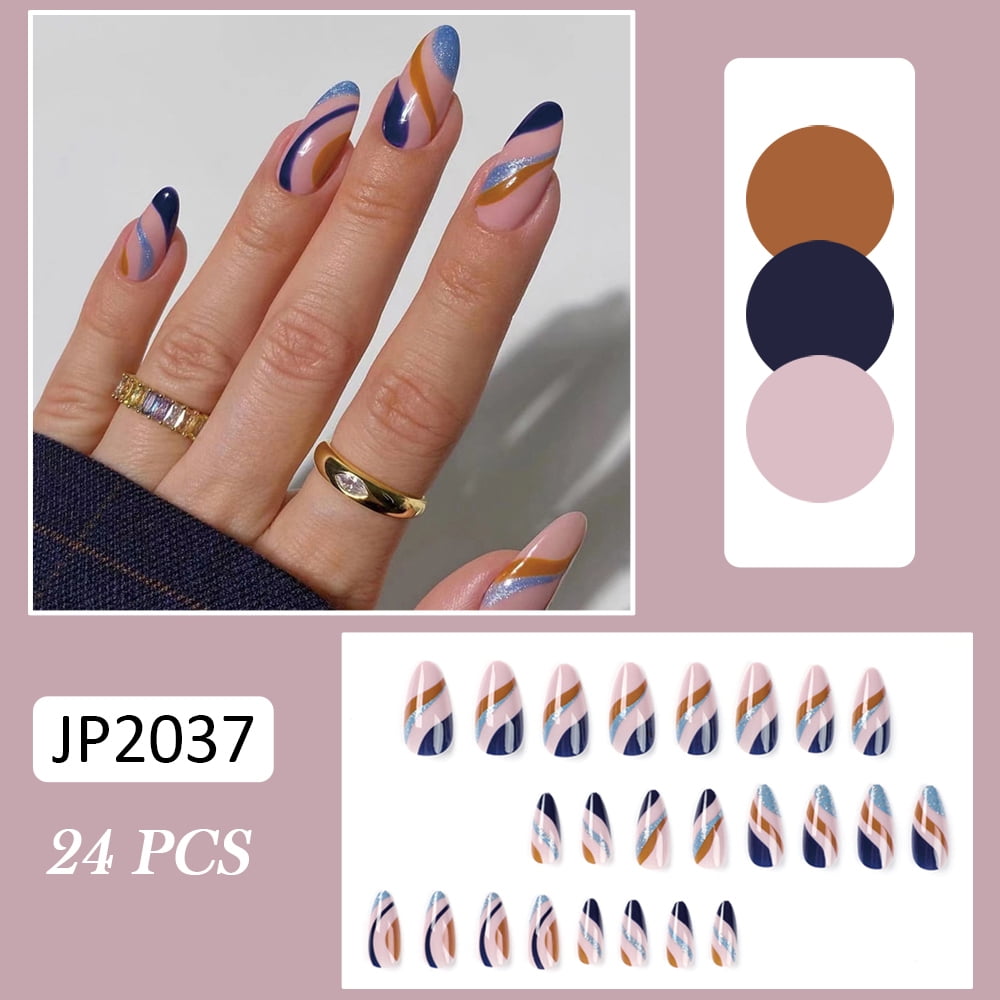 Wave Pattern Artificial Nails Multiple Colors Matching Fake Nails ...