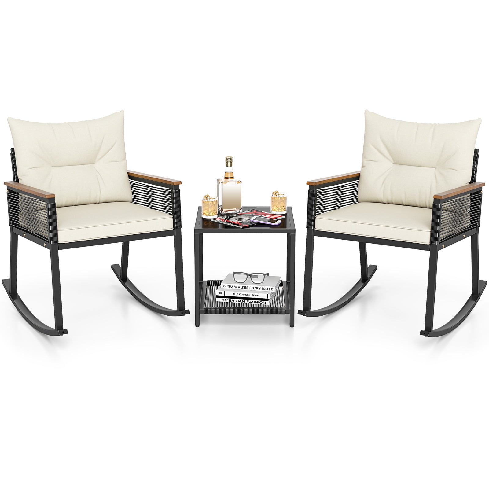 Click here for Gymax 3 Pcs Patio Rocking Bistro Set Outside Wicke... prices